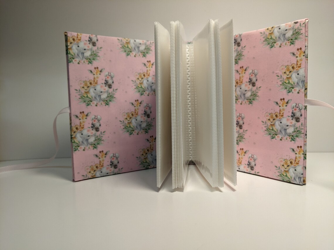 Baby Jungle Animals Custom Photo Album in Pink for Baby Girl- Holds 100 ...