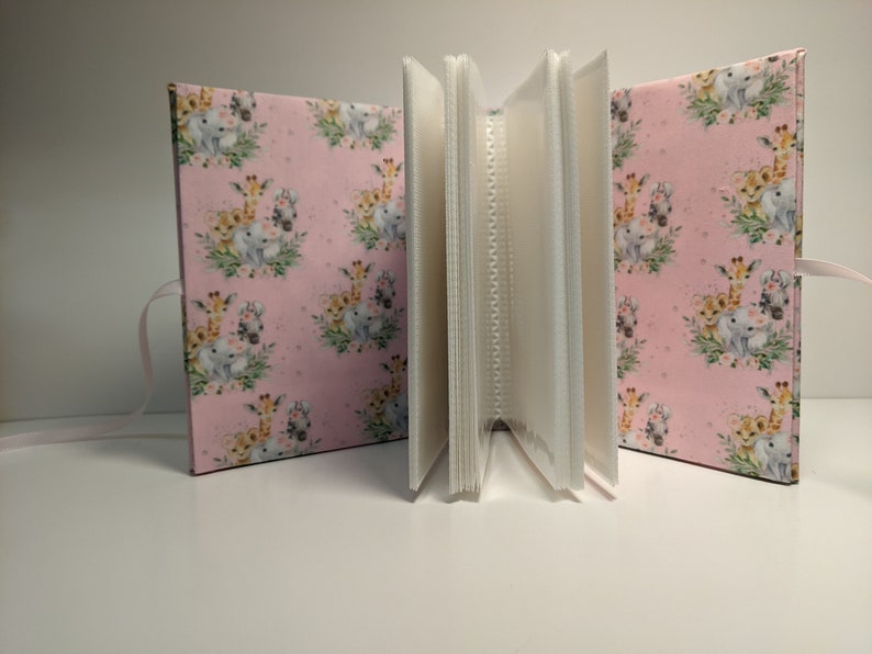 Baby Jungle Animals Custom Photo Album in Pink for Baby Girl- Holds 100 ...