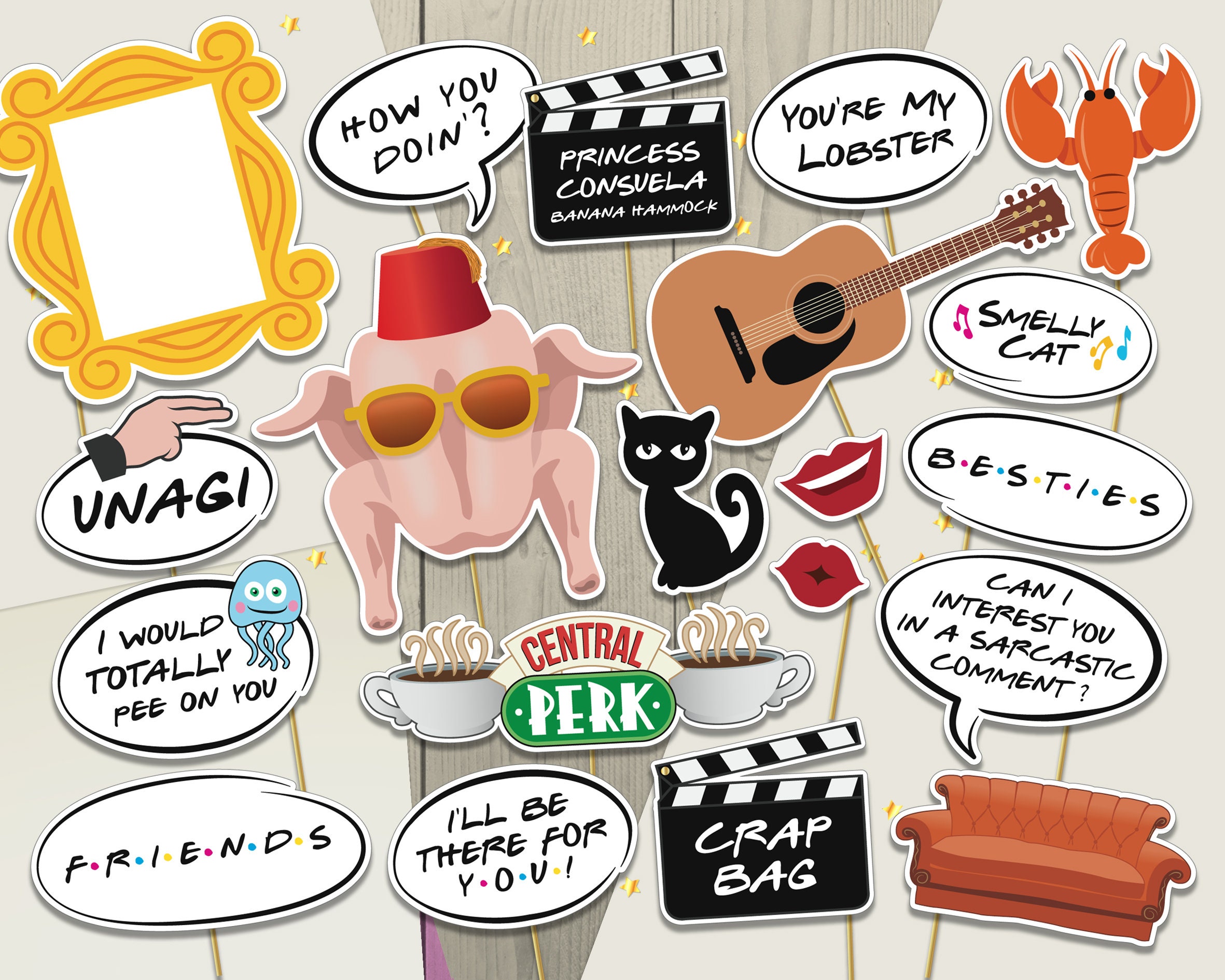 Ready-Made Friends TV Photo Booth Props. Based on Friends Tv | Etsy