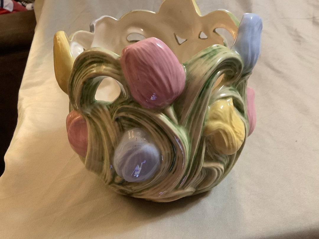 Vintage, Ceramic, Tulip, Planter, Green Pink, Yellow, and Blue 1996 ...