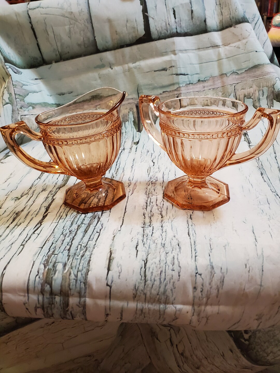 Vintage Depression Pink Glass Cream and Sugar - Etsy