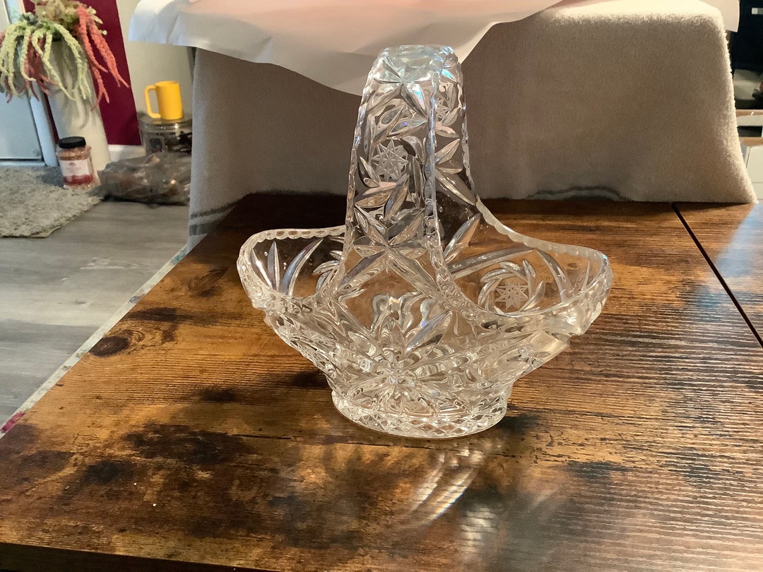 Hand Cut Crystal Basket With Handle. - Etsy