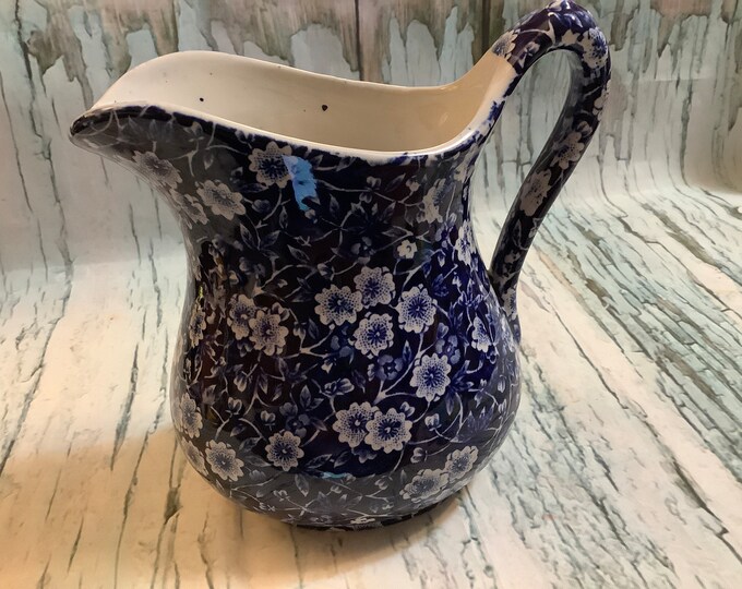 Crownford China Co. Staffordshire England Calico Blue and White Pitcher ...