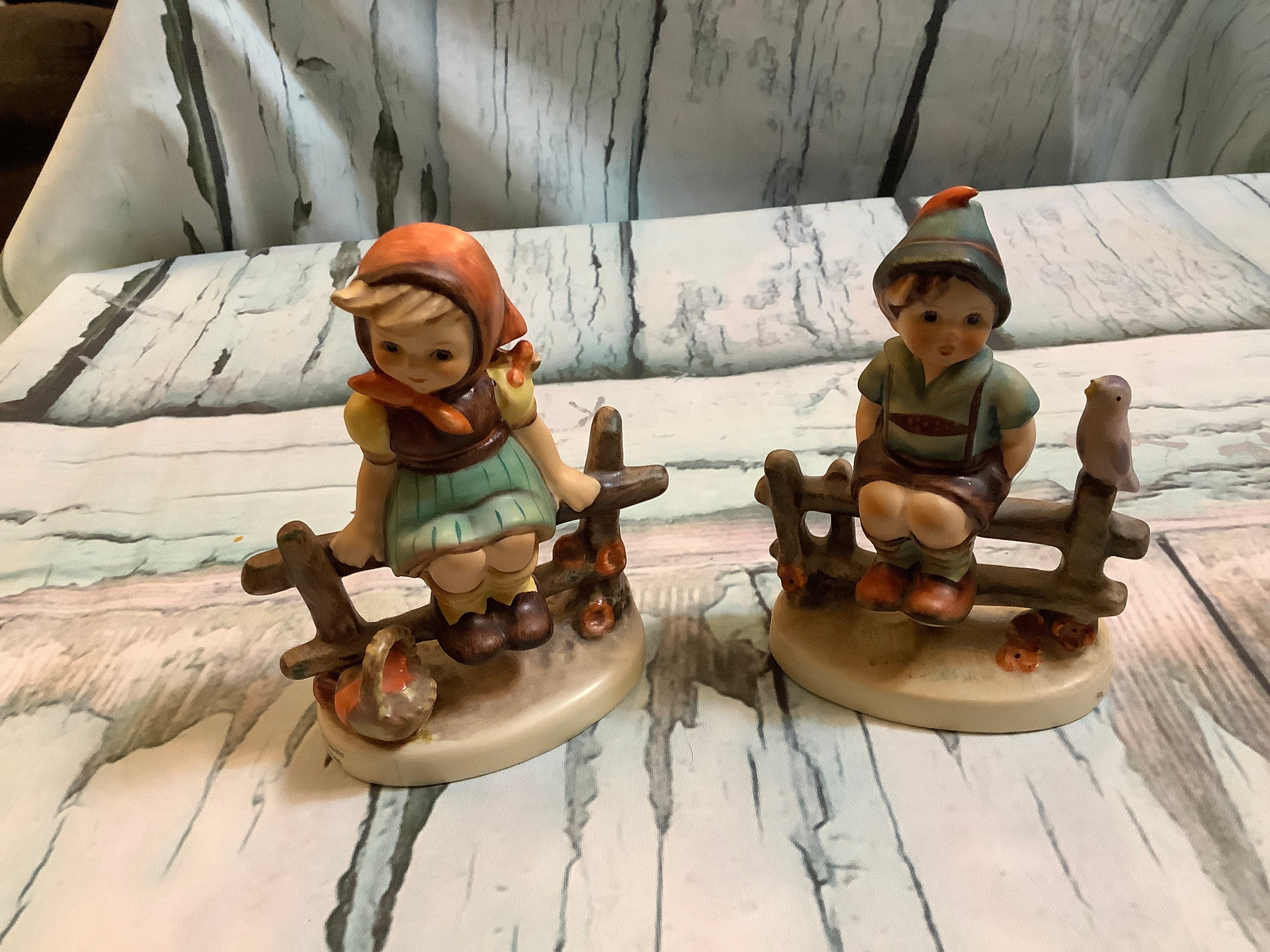 M I Hummel Made by Goebel Sweet Boy and Girl Figures Sitting on a Fence ...
