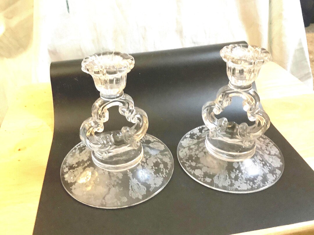 Cambridge Crystal Candlestick Set: Etched Keyhole Design, 1940s-50s - Etsy