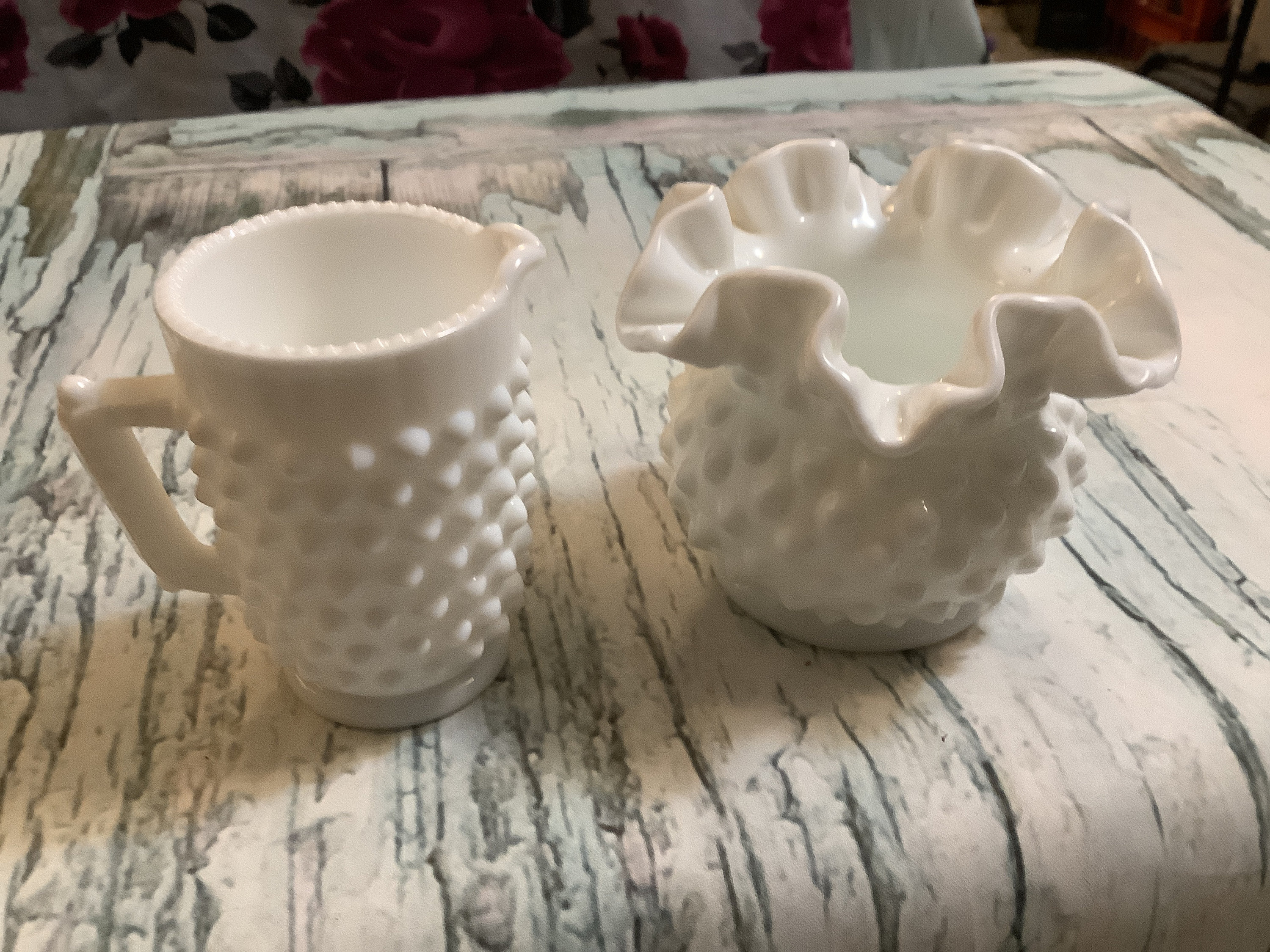 Vintage Fenton Pitcher and Small Vase With Ruffled Trim - Etsy