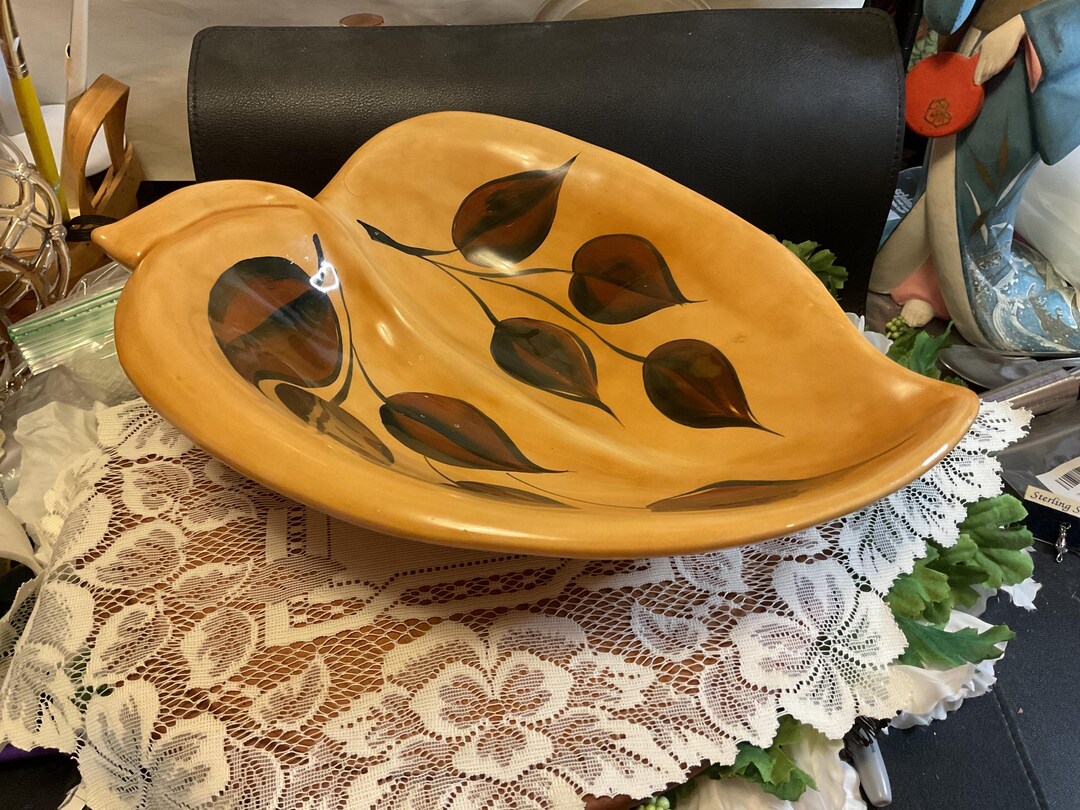 Leaf-shaped Ceramic Tapas Bowl: Yellow & Brown, 13" - Etsy
