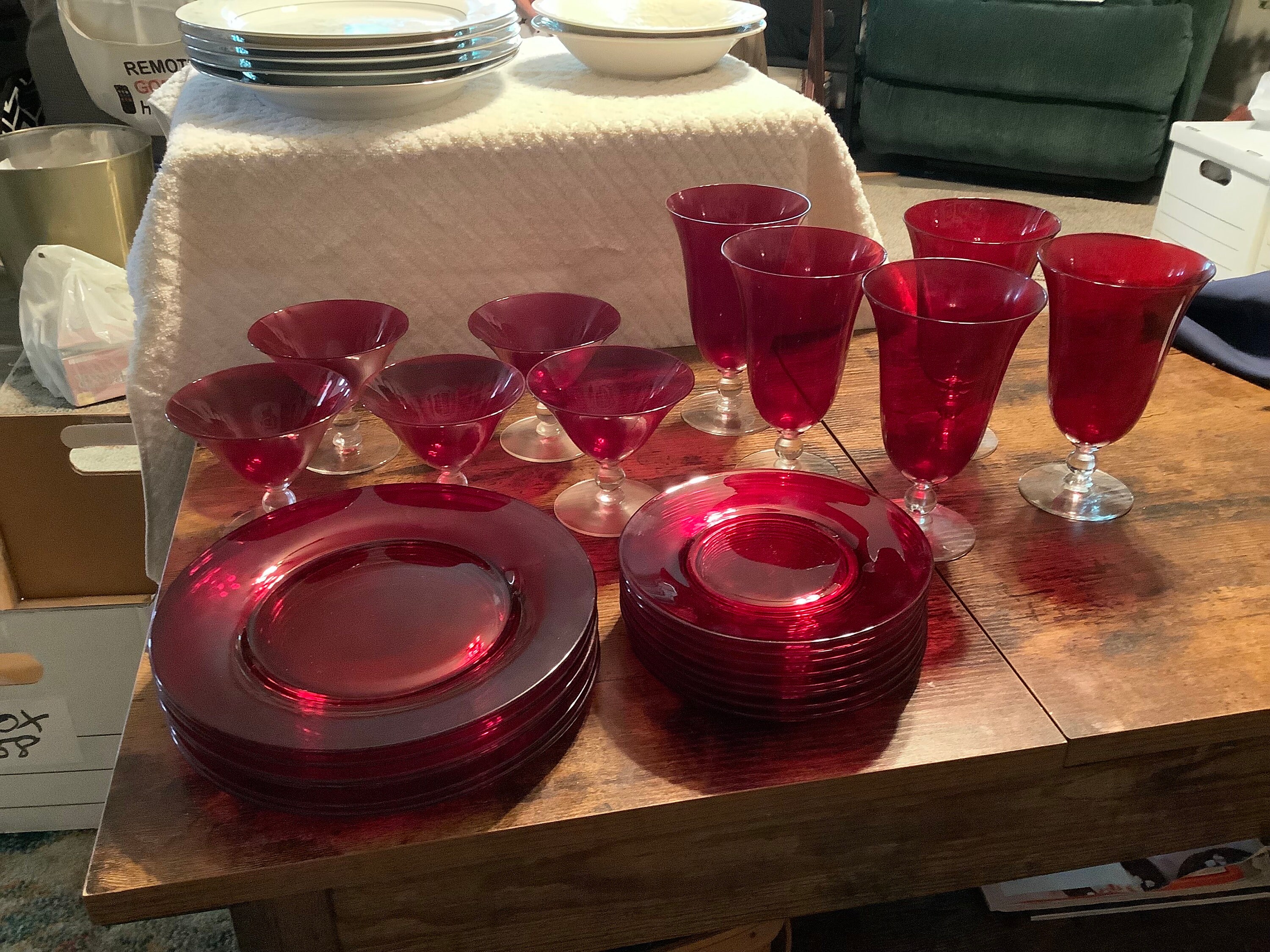 Vintage Ruby Red Dinnerware Set. Largest Plate Measures 8.5 Across ...
