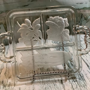 Imperial Glass, Frosted Square Divided Handled Relish Dish - Etsy