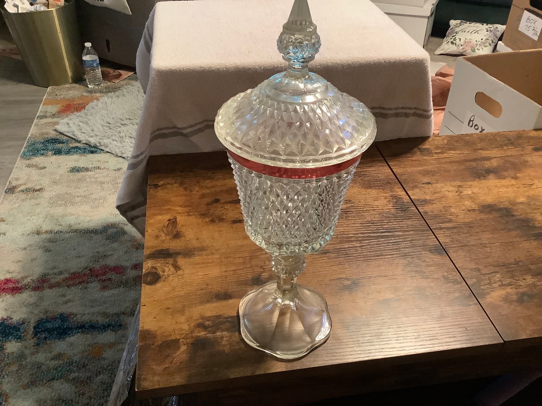 Diamond Point Chalice With Cover Crystal With Ruby Stain. Very Heavy ...
