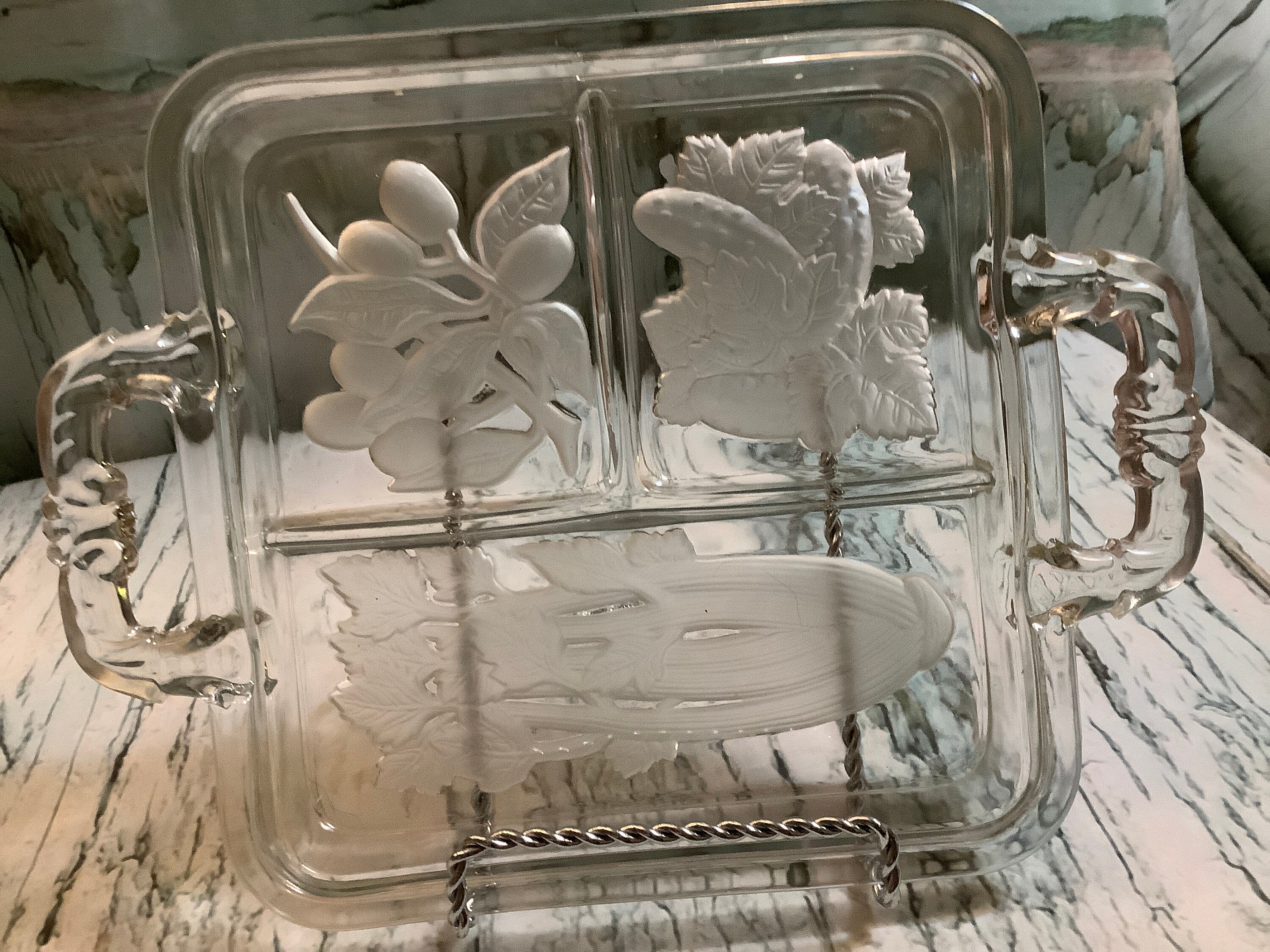 Imperial Glass, Frosted Square Divided Handled Relish Dish - Etsy