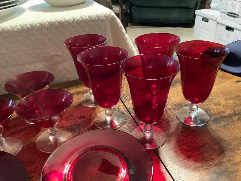 Vintage Ruby Red Dinnerware Set. Largest Plate Measures 8.5 Across ...