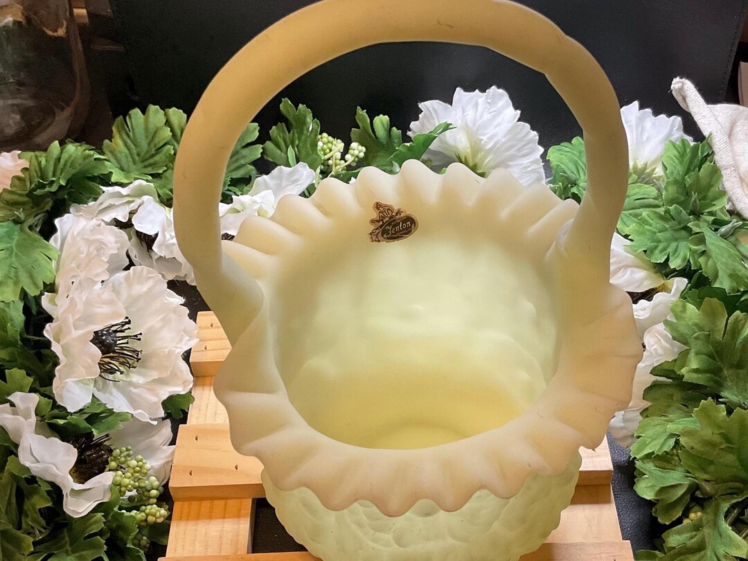 Fenton Custard Glass Poppy Handled Basket 11.5” Tall With Handle - Etsy