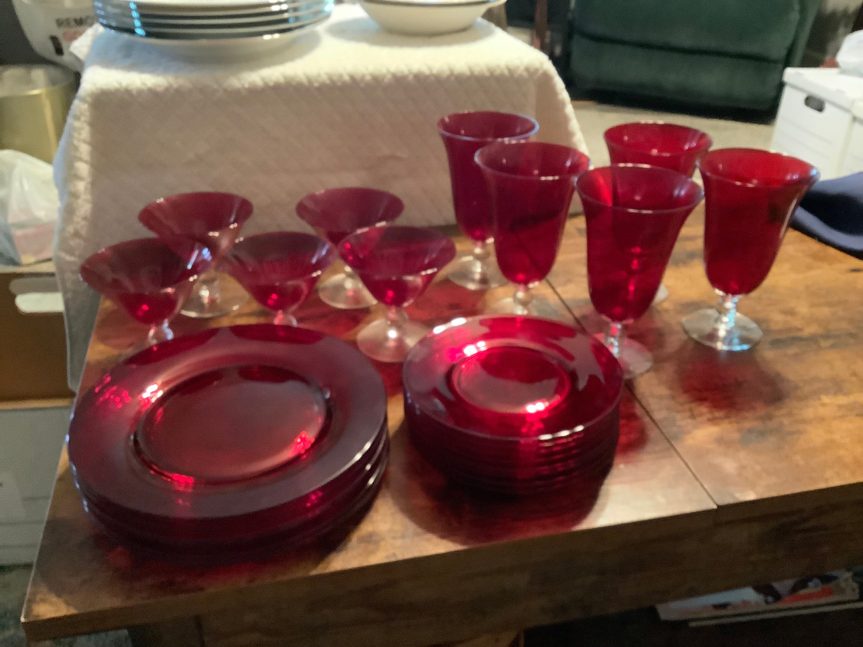 Vintage Ruby Red Dinnerware Set. Largest Plate Measures 8.5 Across ...