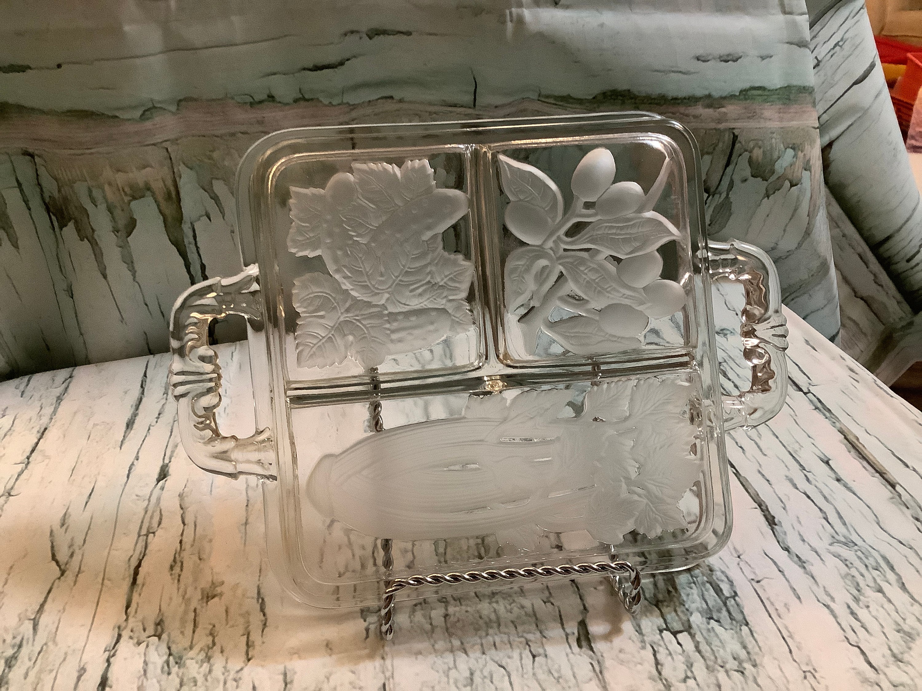 Imperial Glass Frosted Square Divided Handled Relish Dish - Etsy