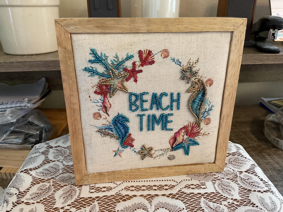 Hand Beaded Beach Sign: Sea Horses, Starfish, Coastal Decor - Etsy