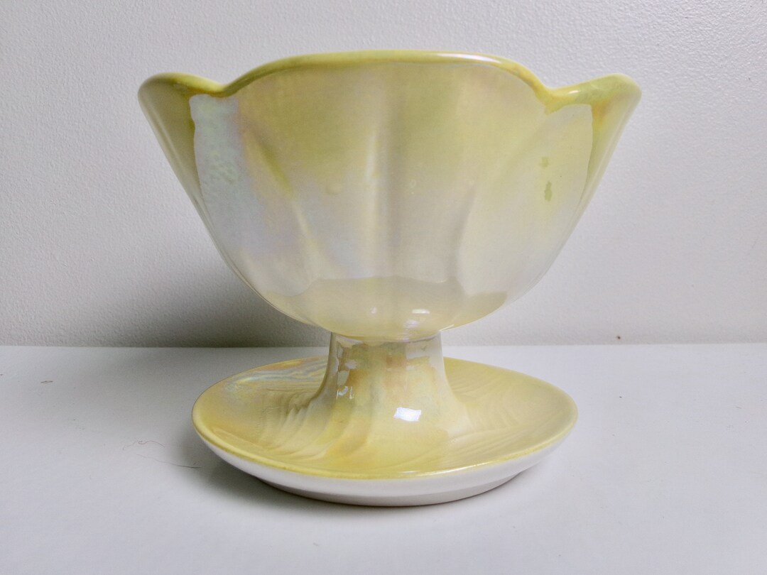 Vintage Beswick Cabbage Leaf Sundae Ice Cream Footed Bowl Yellow ...