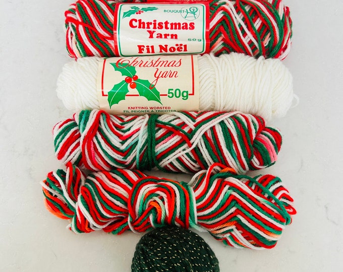 Vintage Variegated Christmas Yarn Worsted Weight Grab Bag Mixed Bundle ...