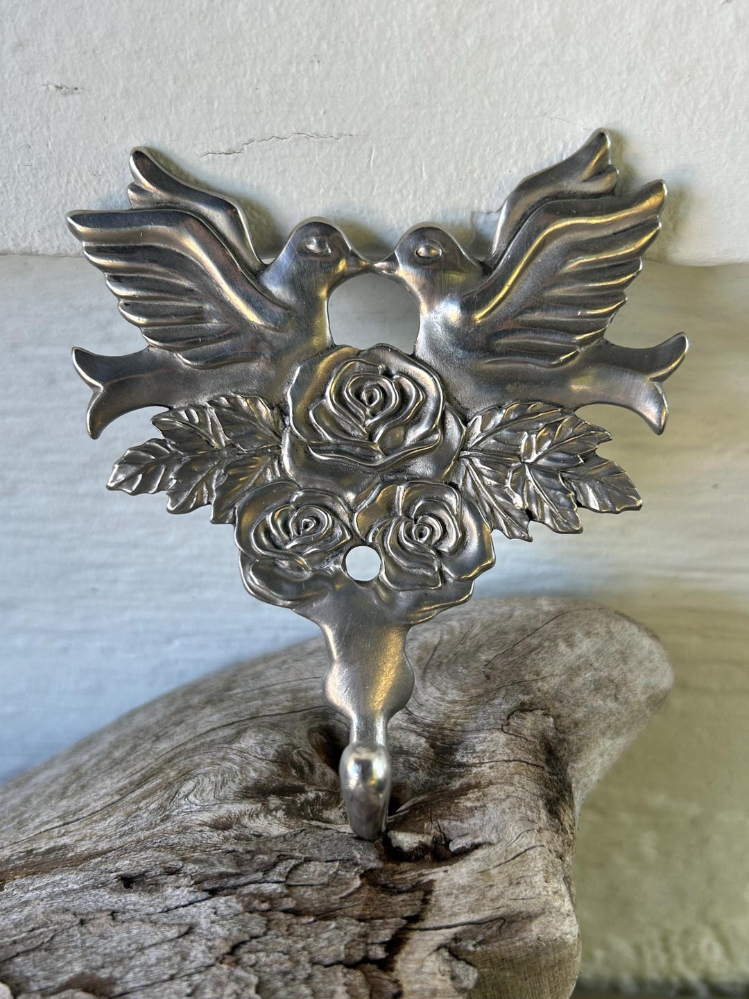 Vintage Pewter Wall Hook, Decorative Wall Hook With Doves & Roses ...
