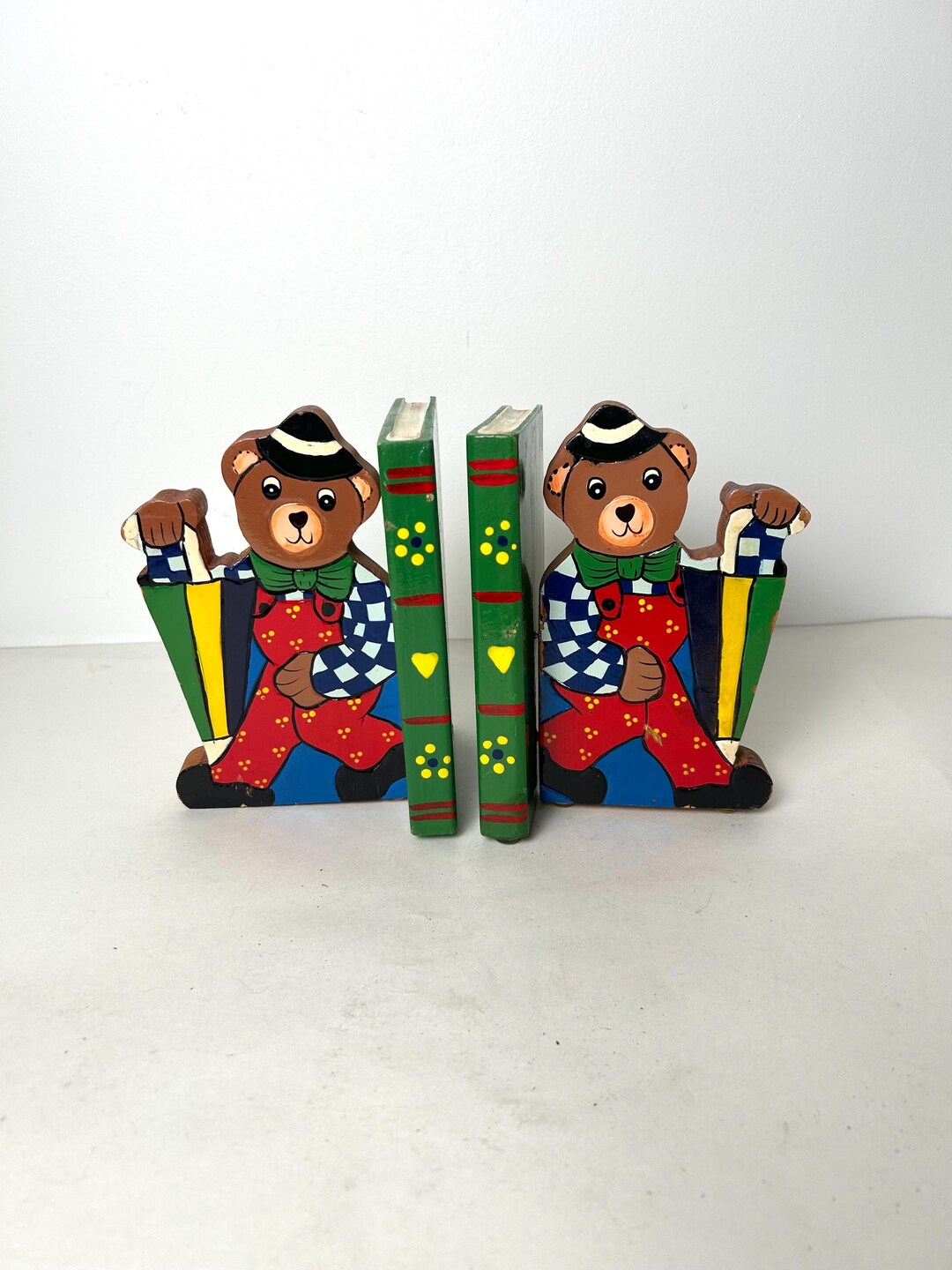 Children's Wood Book Ends, Vintage Bear Book Ends for Children ...