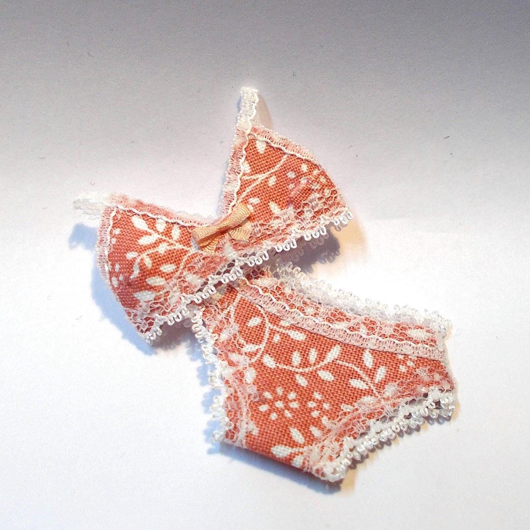 Dollhouse Underwear Set Bra & Knickers 1/12th Miniature Salmon Floral ...