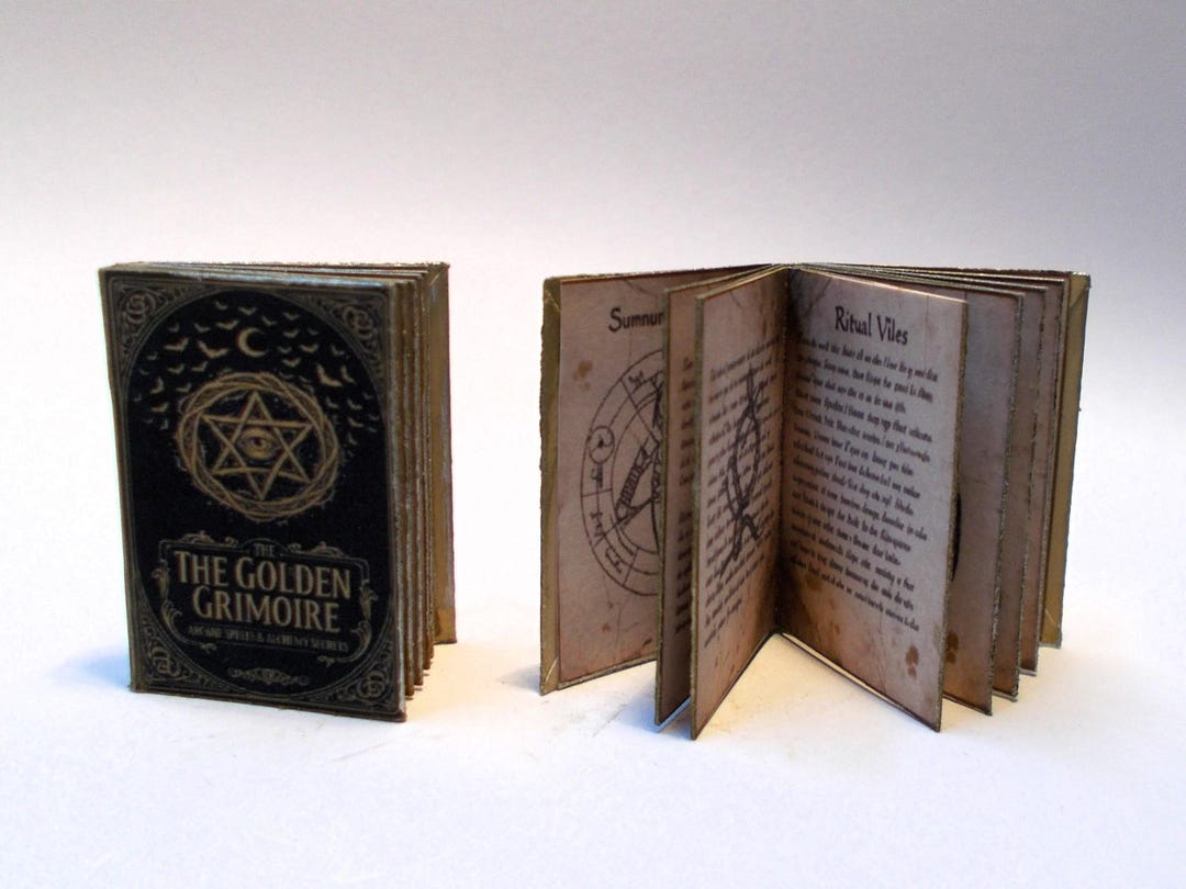 1/12 Scale Golden Grimoire Miniature Book, Dollhouse Witch, Fantasy ...