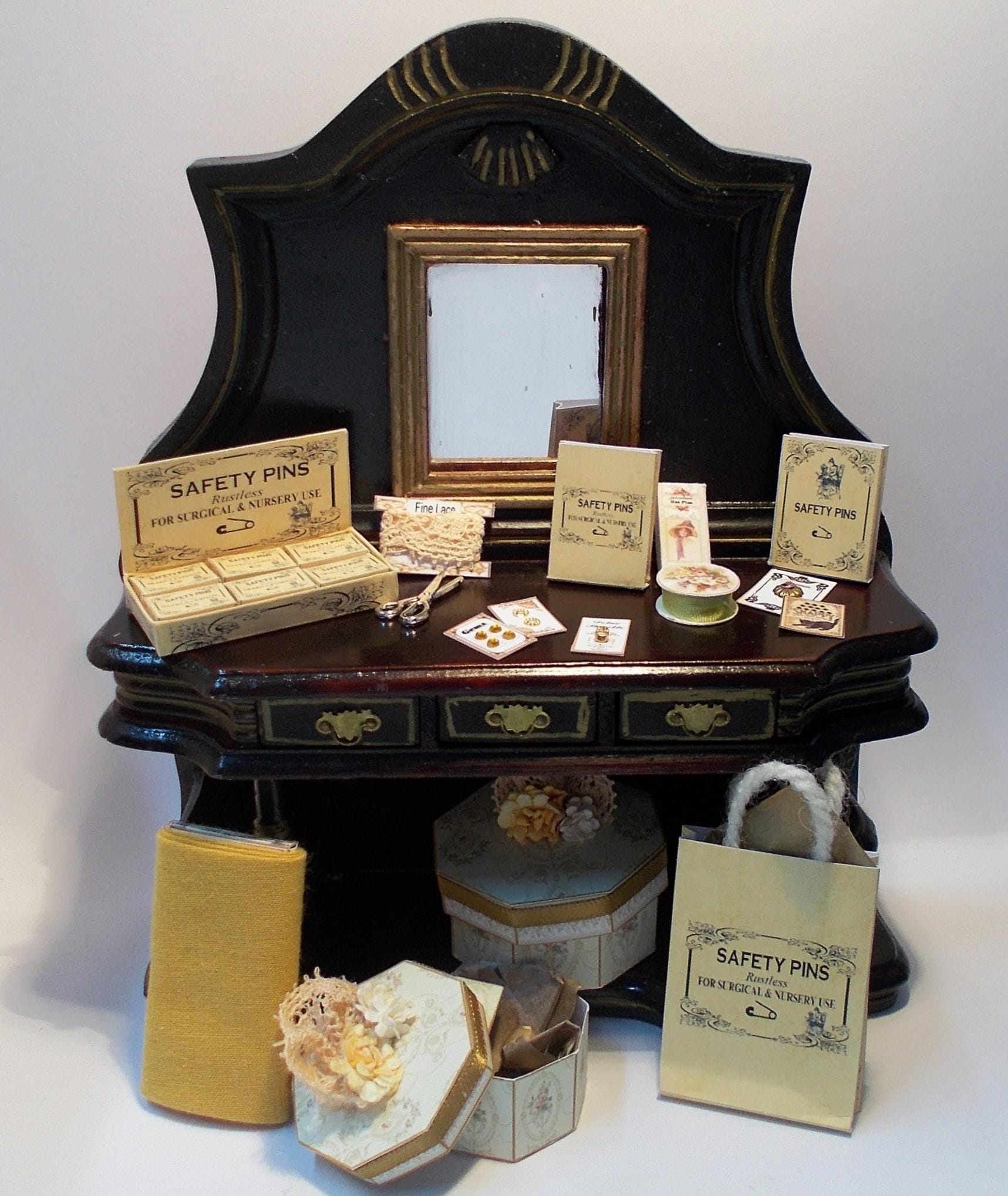 Dollhouse Haberdashery Set 10 Items Fabric Bolt,ribbon,scissors & More ...