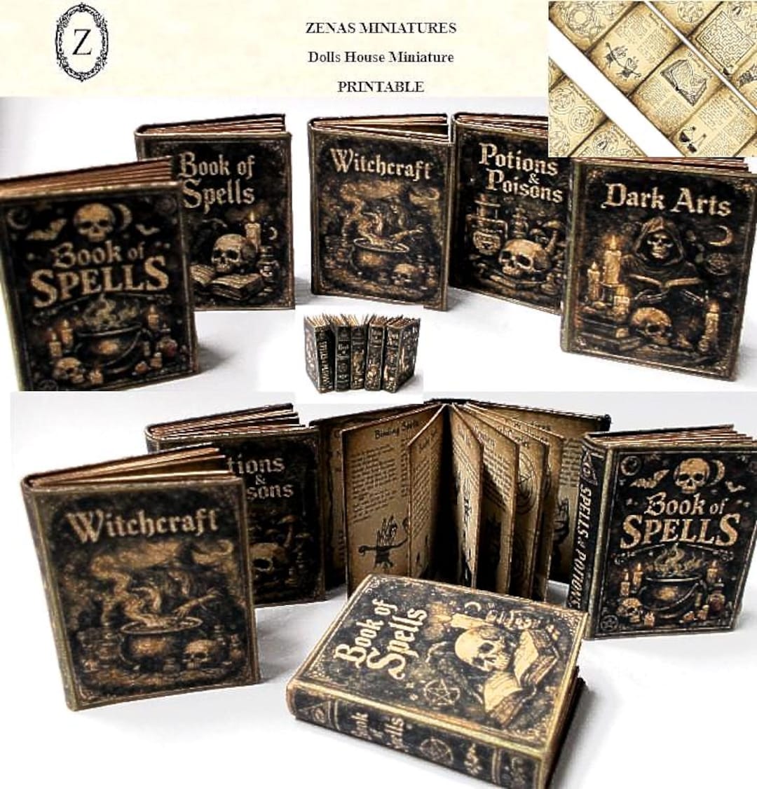 Miniature Sorcery Spell Books - Set of 5 Printable Dollhouse Kit ...