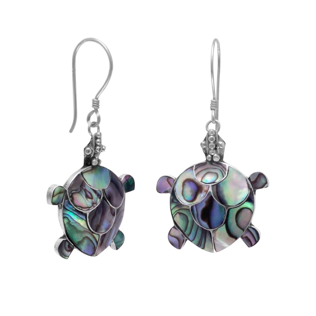 Sterling Silver Abalone Shell Turtle Dangle Earrings Paua Shell ...