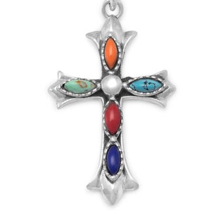 Sterling Silver Multicolor Stone Cross Pendant Cross - Etsy