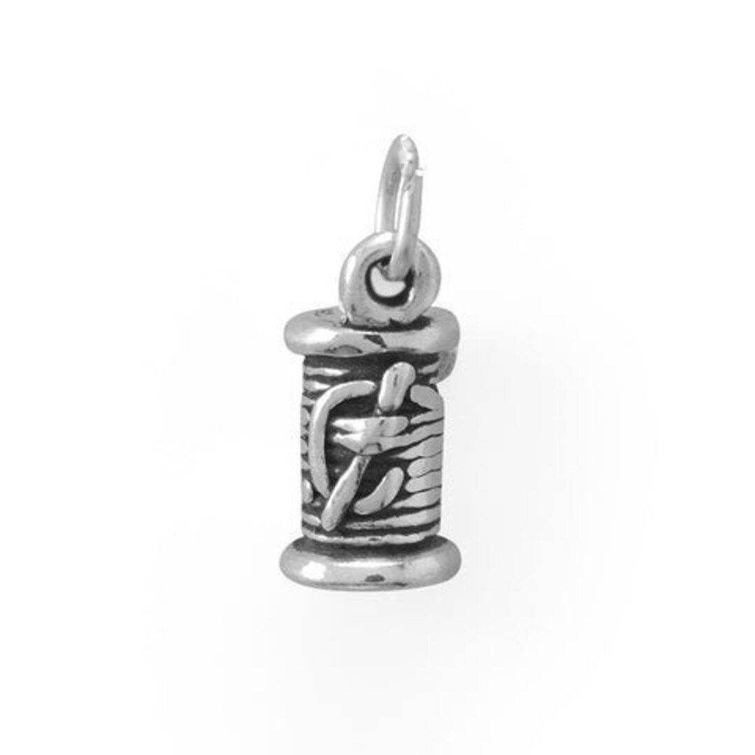 Sterling Silver Spool of Thread Charm Needle and Thread Charm - Etsy