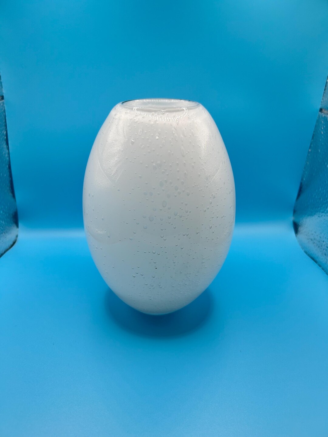 Blown Glass White Large Bubble Vase 6”tall X 4”wide Heavy Lots of ...