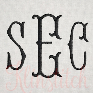 Fishtail Monogram Embroidery Fonts 7 Sizes Three Letters Monogram Fonts ...