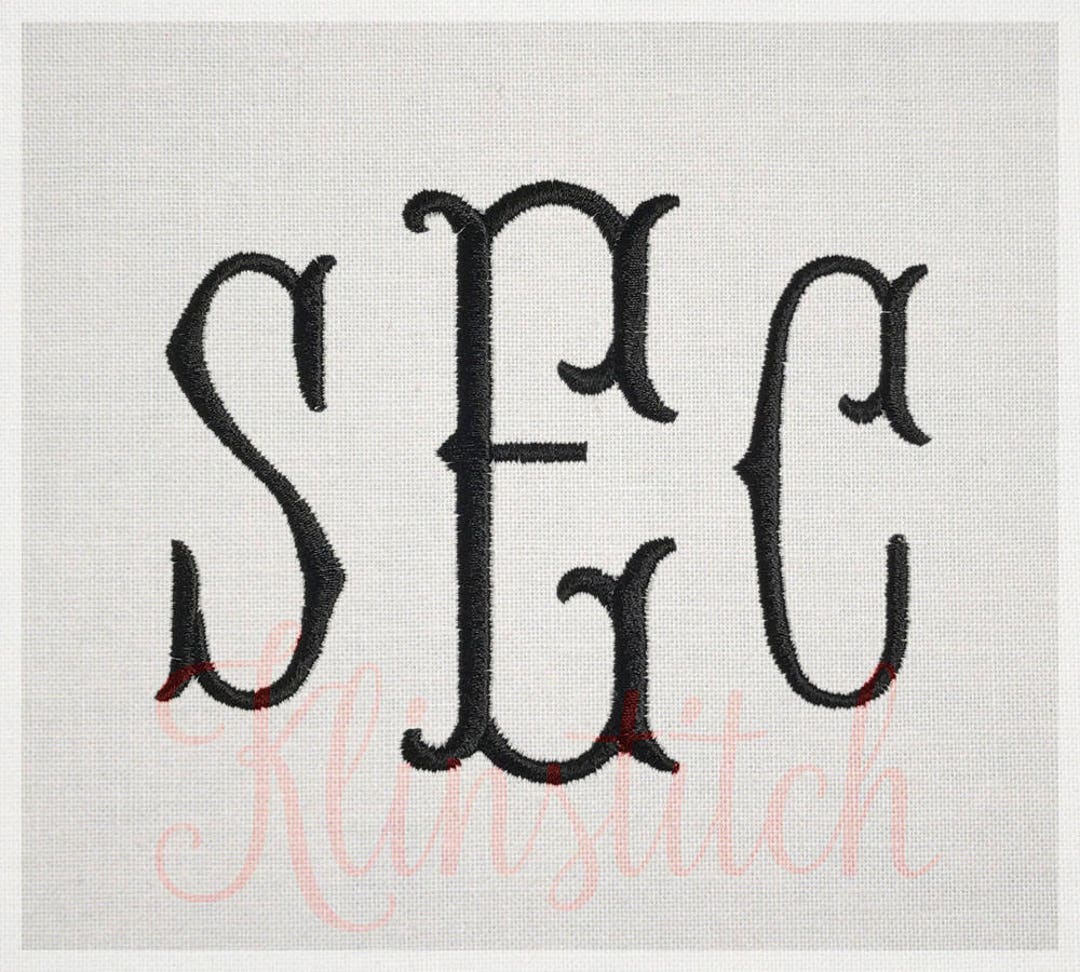 Fishtail Monogram Embroidery Fonts 7 Sizes Three Letters Monogram Fonts ...