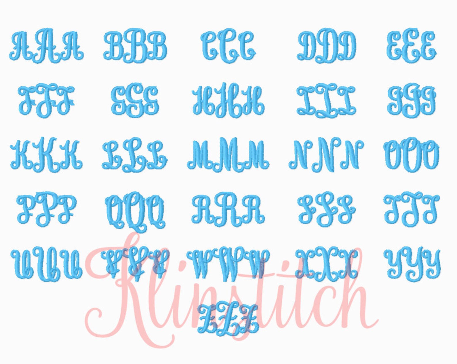 Simple Monogram Embroidery Fonts 5 Sizes Three Letters | Etsy
