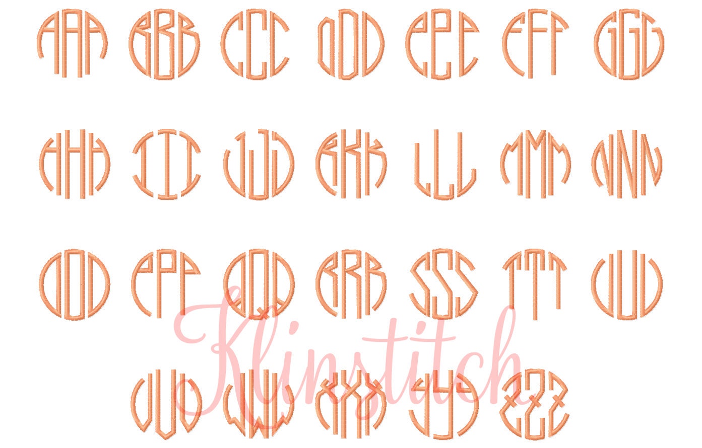 50% Sale Circle Monogram Embroidery Fonts 7 Sizes Three - Etsy