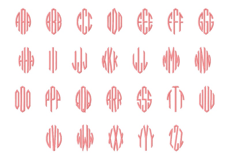 50% Sale Classic Oval Monogram Embroidery Fonts 7 Sizes - Etsy