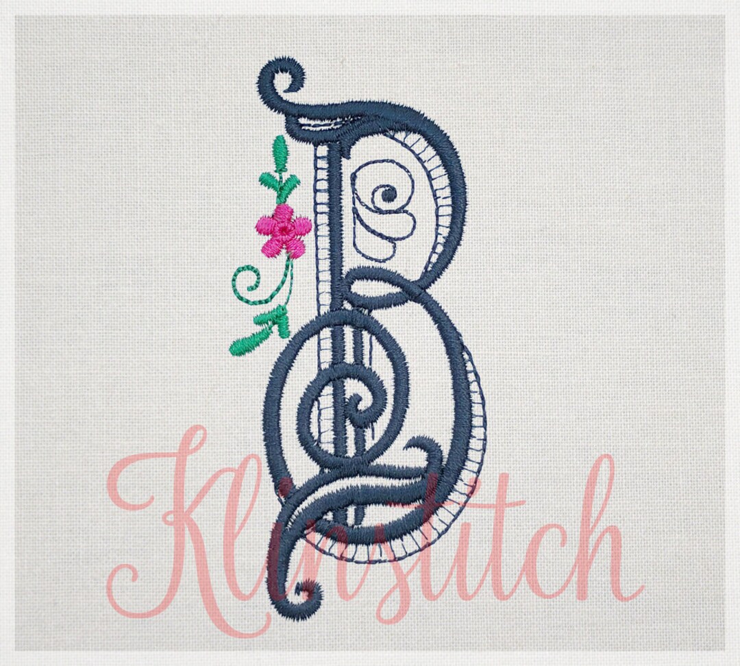 Swirl "b" Initial Monogram Embroidery Fonts 5 Sizes Three Letters ...