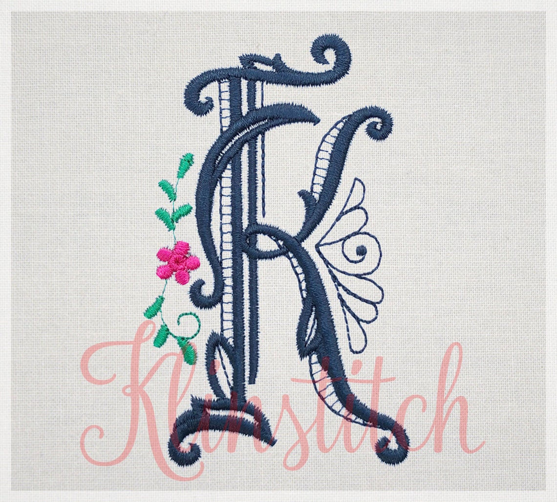 Swirl k Initial Monogram Embroidery Fonts 5 Sizes - Etsy