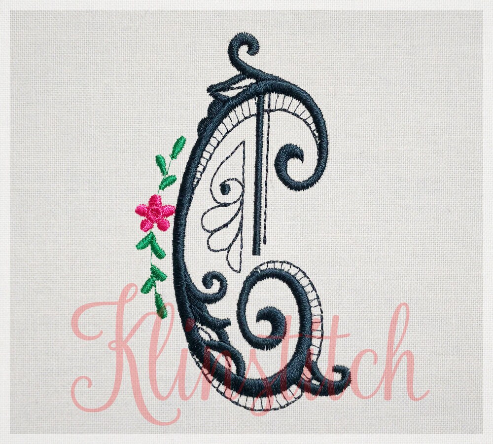 Swirl c Initial Monogram Embroidery Fonts 5 Sizes | Etsy