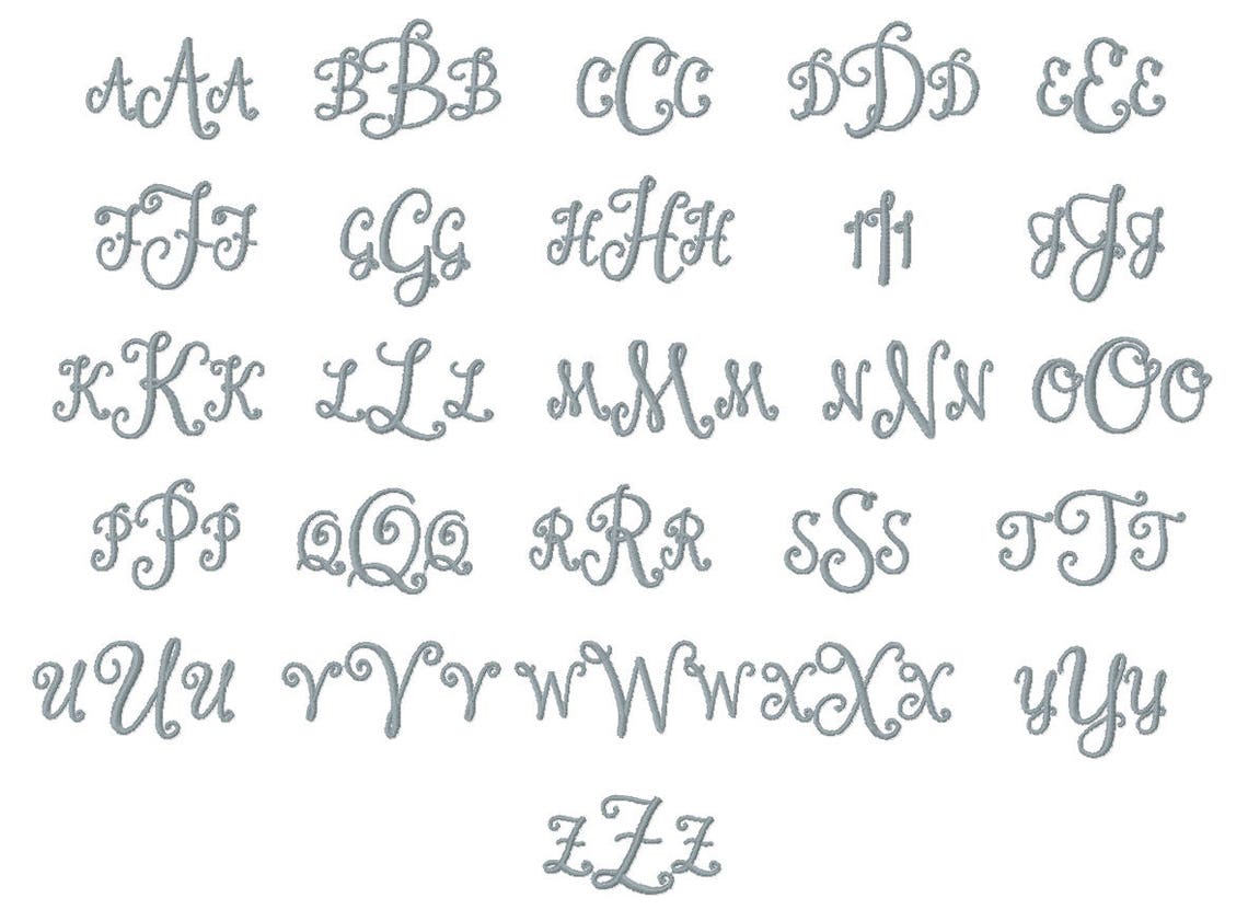 Stylish Monogram Embroidery Fonts 3 Sizes Three Letters Monogram Fonts ...
