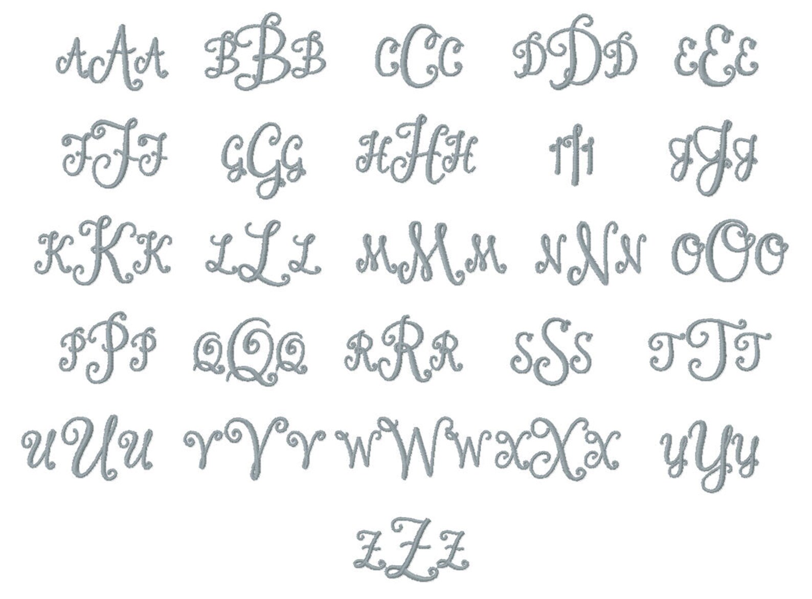 Stylish Monogram Embroidery Fonts 3 Sizes Three Letters Monogram Fonts ...