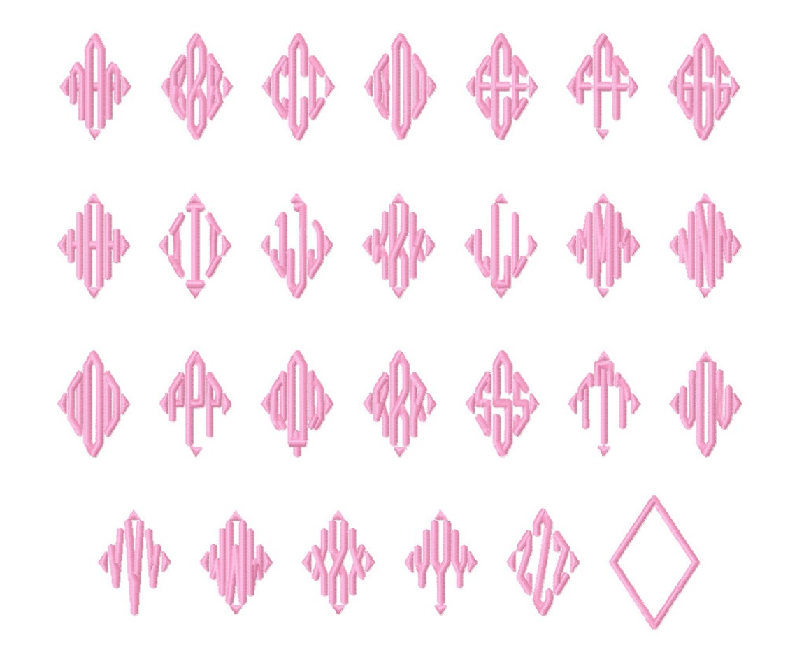 Diamond Monogram Embroidery Fonts 4 Sizes Three Letters - Etsy