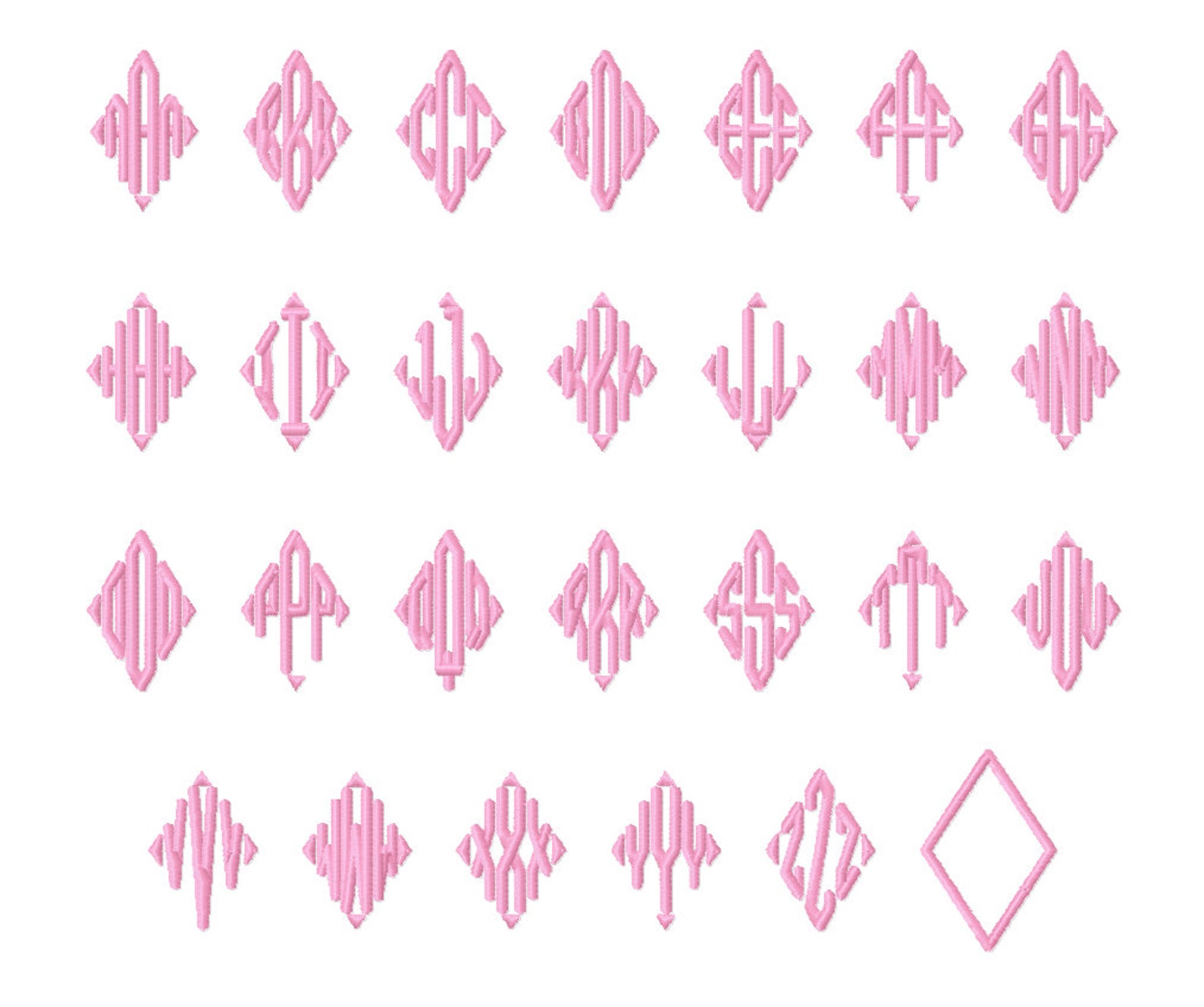 Diamond Monogram Embroidery Fonts 4 Sizes Three Letters - Etsy