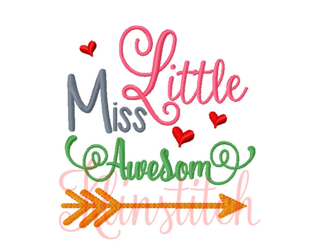 50% Sale!! Little Miss Awesome Embroidery Designs 4x4, 5x7 Hoop Sizes ...