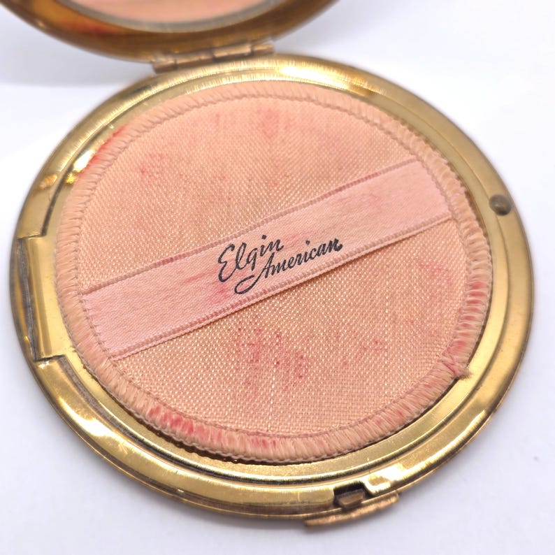 Vintage Elgin American Powder Compact, Hand Painted Floral Design, Blue ...