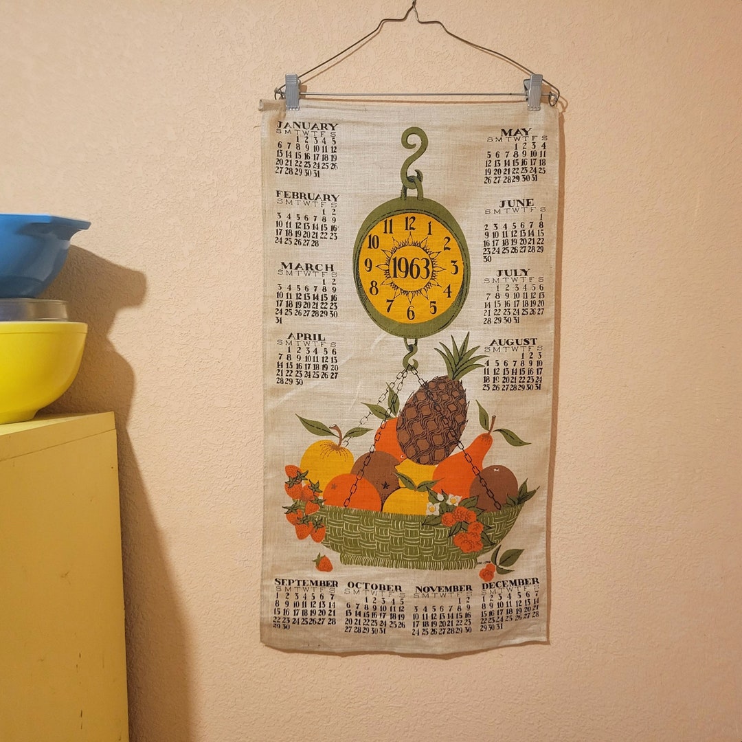 1963 Printed Linen Calendar Tea Towel - Fruit Scale - Etsy