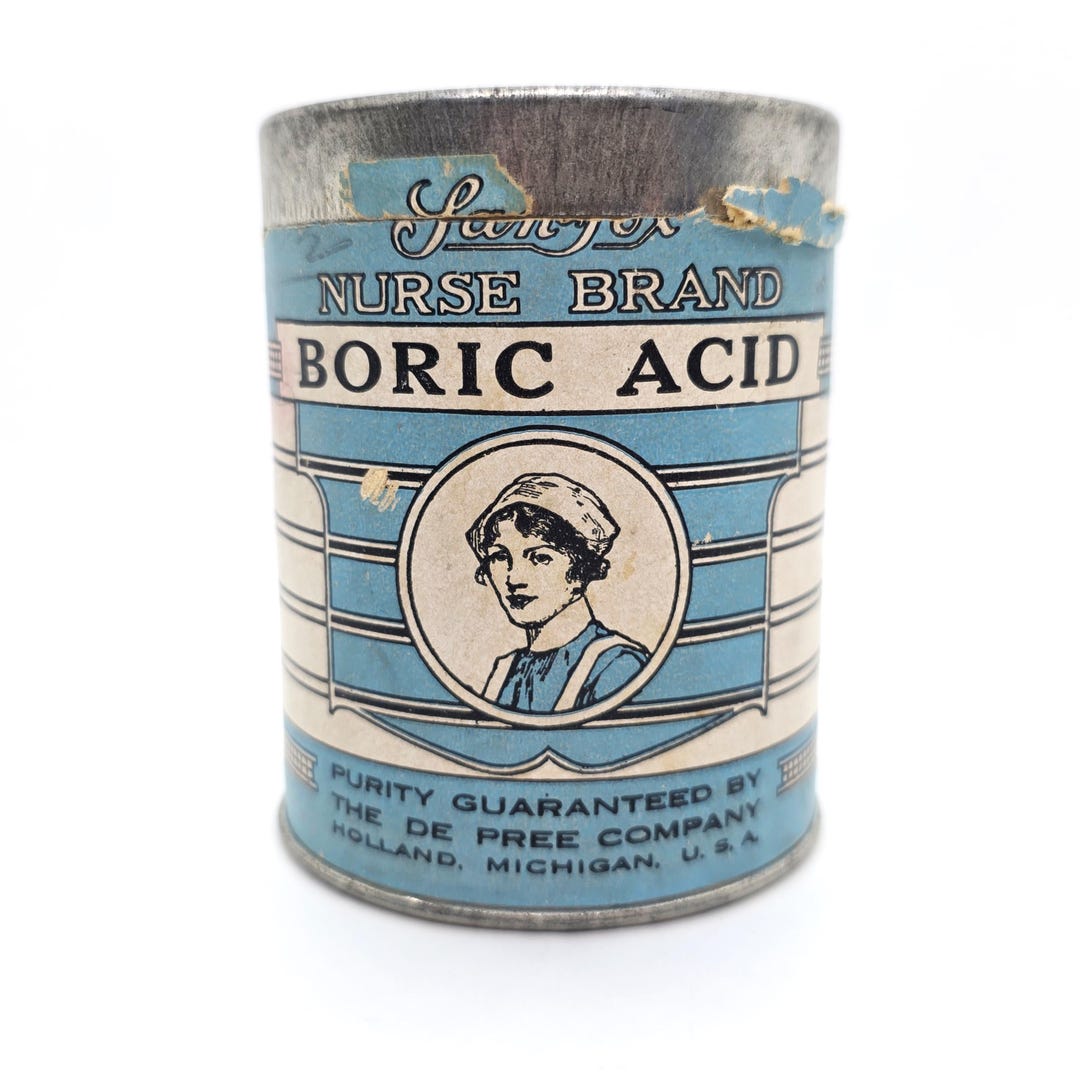 Antique Nurse Brand Boric Acid Container, Early 1900s Medical Tin With ...