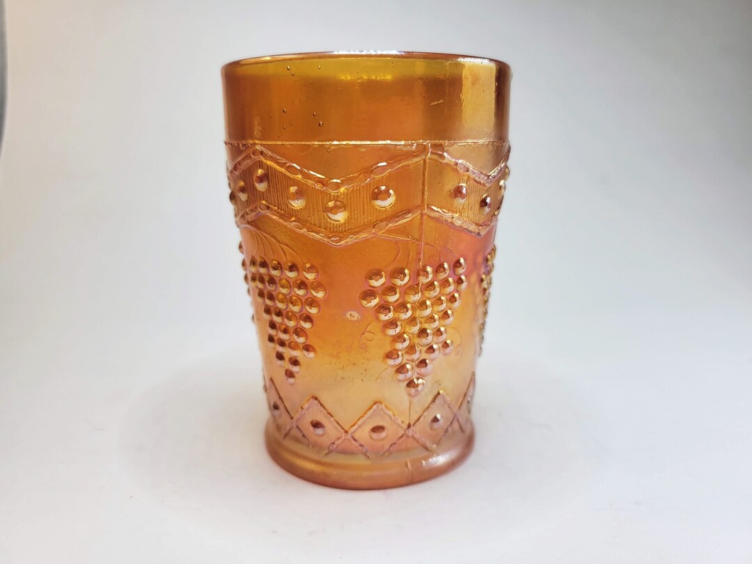 Vintage Fenton Carnival Glass - Lattice and Grape Marigold Tumbler - Etsy