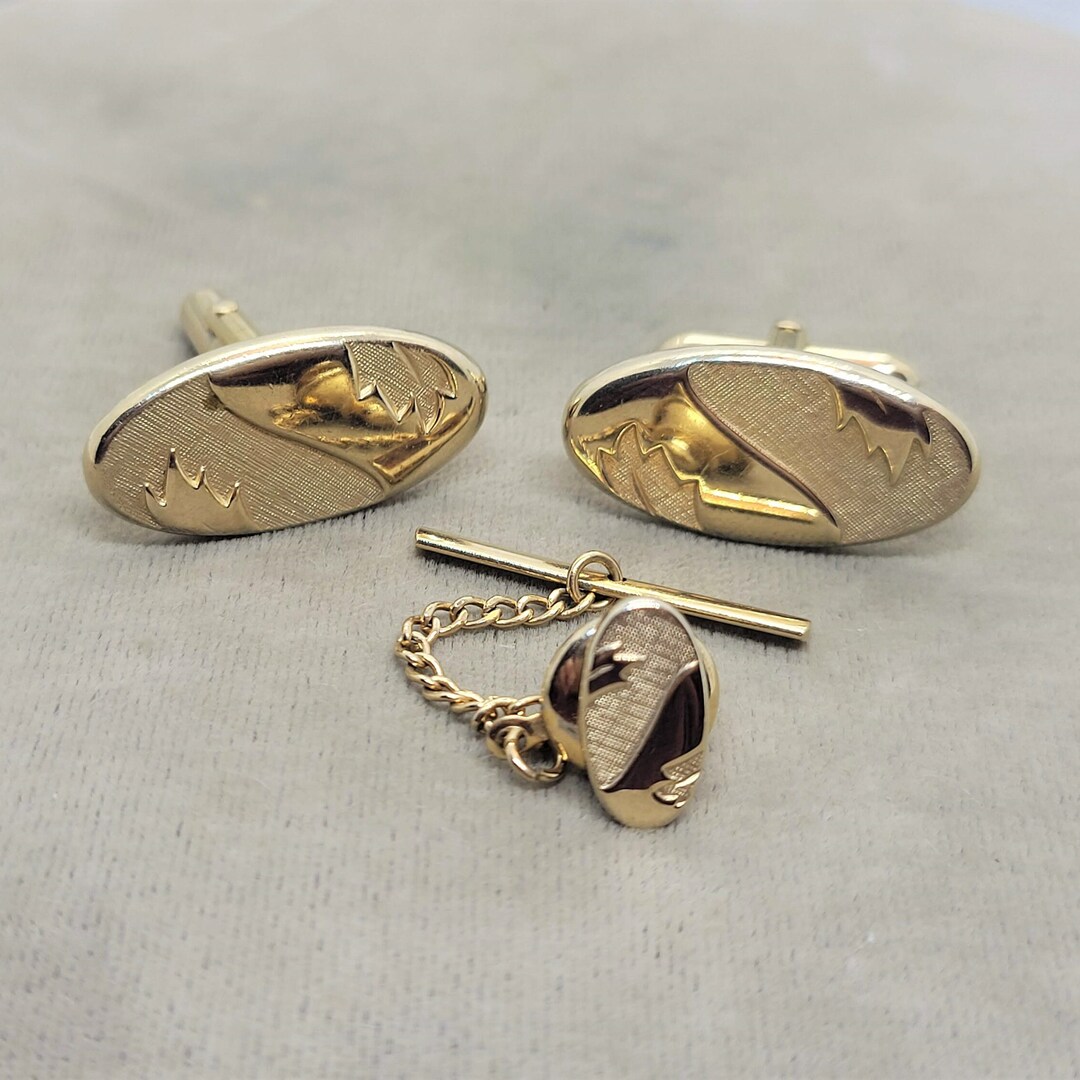 SWANK Gold Tone Cuff Links and Tie Tack Set - Etsy